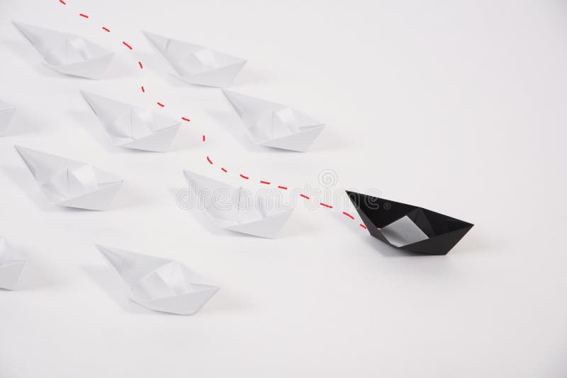 Creative Black Paper Ship among White. Concept Leadership Stock Photo ...