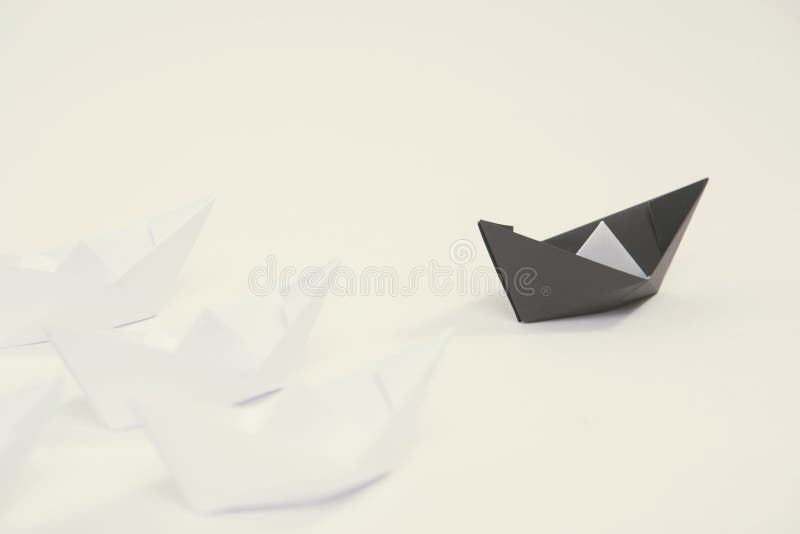 Creative Black Paper Ship among White. Concept Leadership Stock Image ...