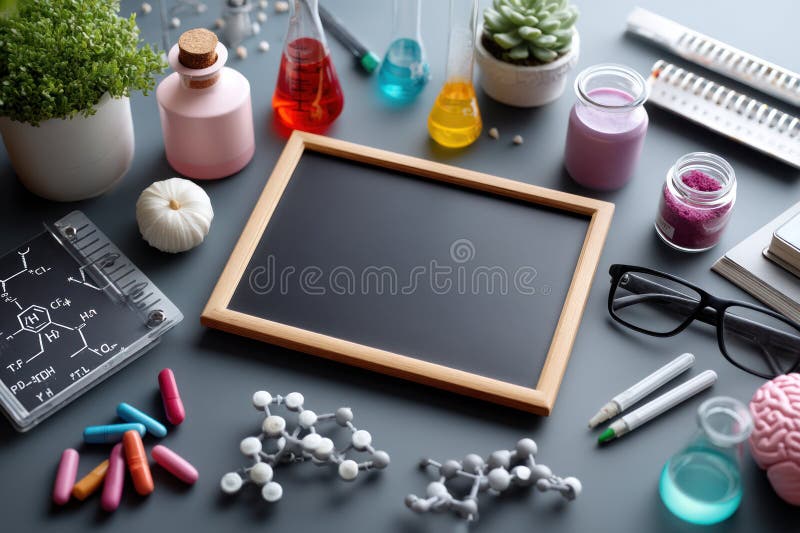 Creative Blackboard Layout Surrounded by Colorful Lab Equipment ...