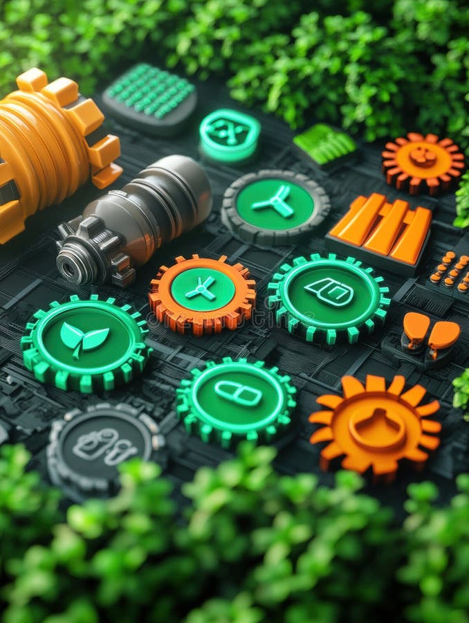 Creative Blend of Engine Components and Renewable Energy Symbols in a ...