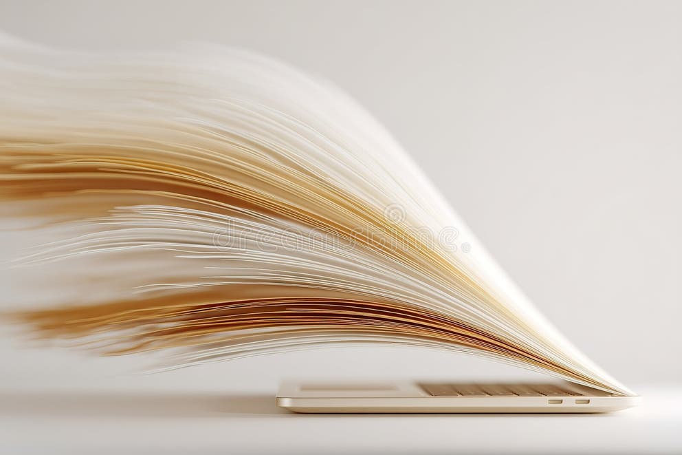 Creative Blend of Technology and Tradition with a Laptop and Flowing ...