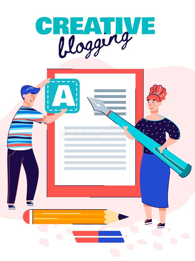 Creative Blogging Concept with Copywriters Cartoon Vector Illustration ...