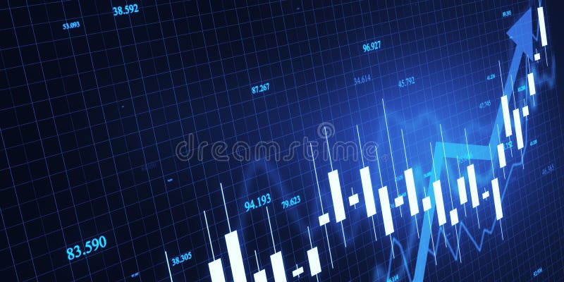 Creative Blue Candlestick Forex Chart and Growing Arrow on Blue ...