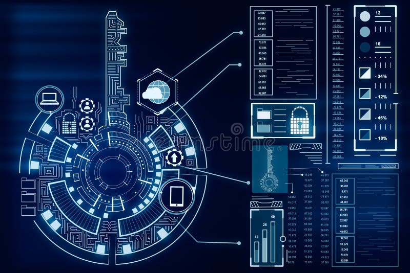 Creative Blue Key Interface Wallpaper Stock Illustration - Illustration ...