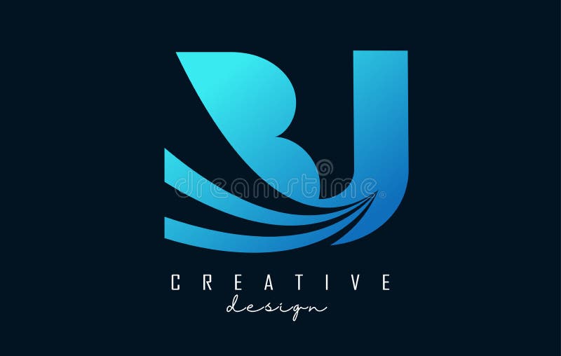 Creative Blue Letters Bj B J Logo With Leading Lines And Road Concept Design Letters With