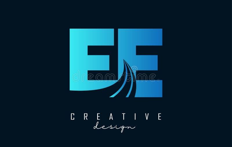 Creative Blue Letters EE E Logo with Leading Lines and Road Concept ...