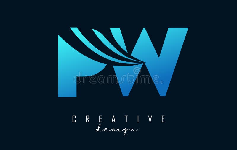 Creative Blue Letters Pw P W Logo With Leading Lines And Road Concept Design Letters With