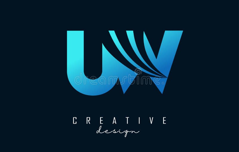 Creative Blue Letters Uw U W Logo With Leading Lines And Road Concept Design Letters With
