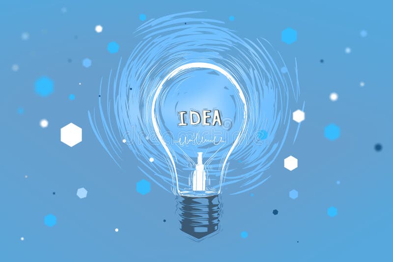 Creative Blue Light Bulb Sketch on Blurry Bokeh Background. Idea ...