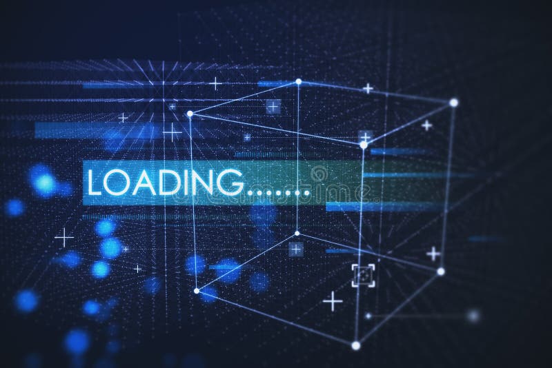 Creative Blue Loading Background with Cube Hologram, Polygonal Dots and ...
