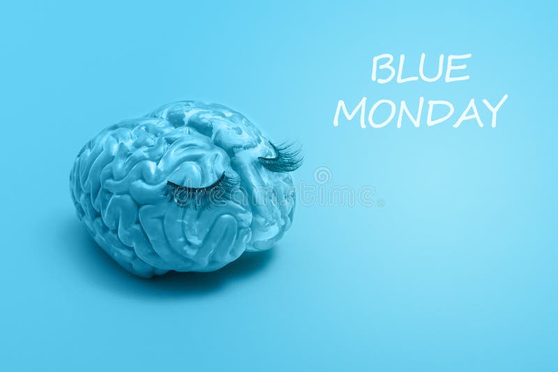 Creative Blue Monday Concept with Copy Space. Sad Blue Human Brain on a ...
