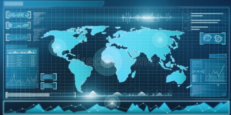 Creative Blue Radar Map Interface on Wallpaper. Spy and Hud Concept. 3D ...