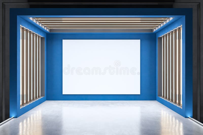 Creative Blue Theater Stage Design with Empty Mock Up Banner. Stock ...