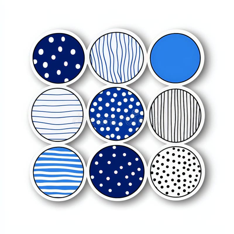 Creative Blue and White Sticker Design with Patterns Stock Illustration ...