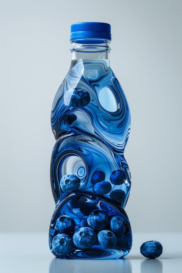 Creative Blueberry-Themed Transparent Bottle Design on White Background ...