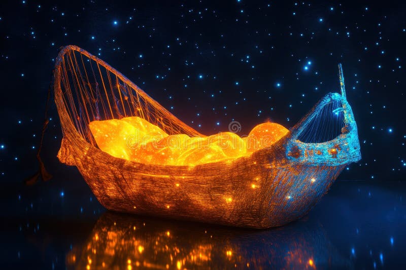 Creative Boat Design Illuminated with Orange Glowing Elements Against a ...