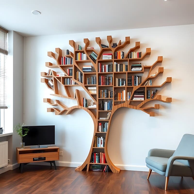 A Creative Bookshelf Shaped Like a Tree with Books on the Branches in a ...