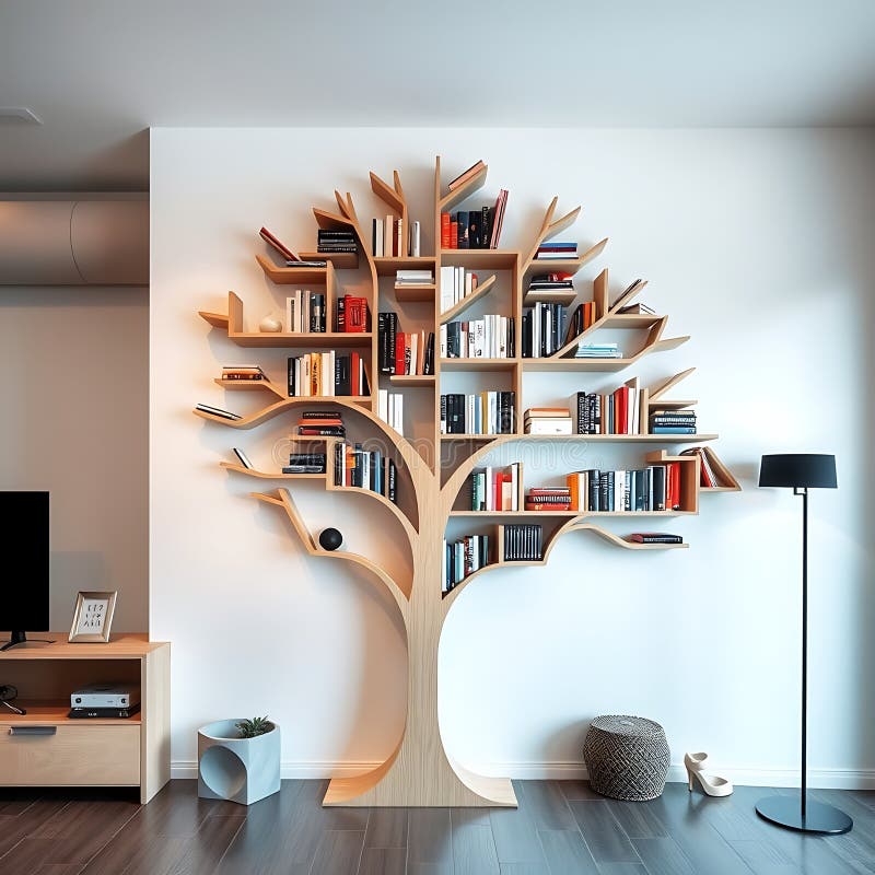 A Creative Bookshelf Shaped Like a Tree with Books on the Branches in a ...