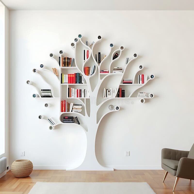 A Creative Bookshelf Shaped Like a Tree with Books on the Branches in a ...