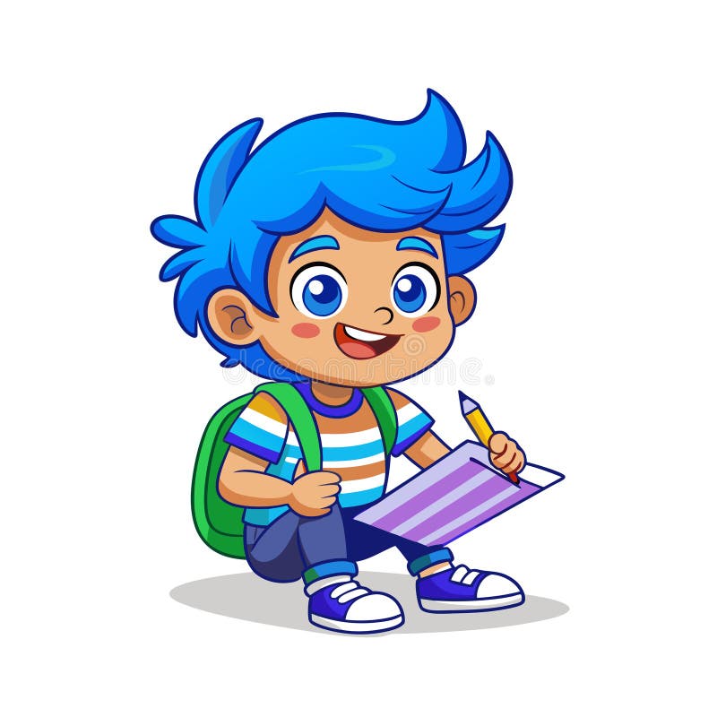 Creative Boy with Wavy Blue Hair Stock Vector - Illustration of playful ...