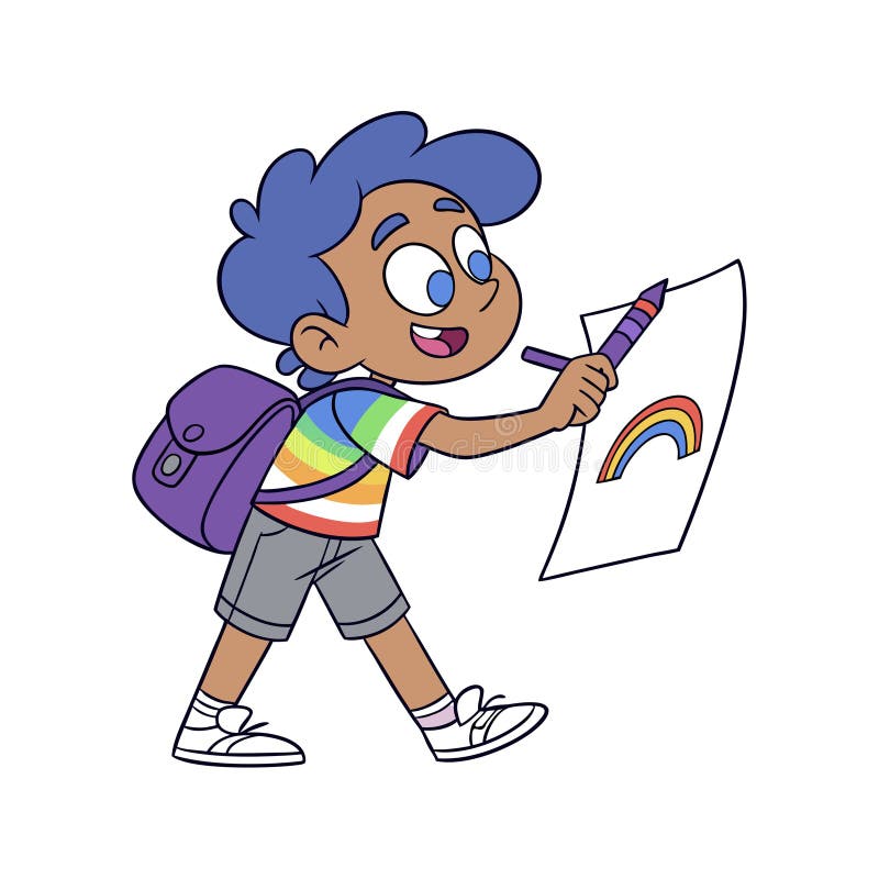 Creative Boy with Wavy Blue Hair Stock Illustration - Illustration of ...