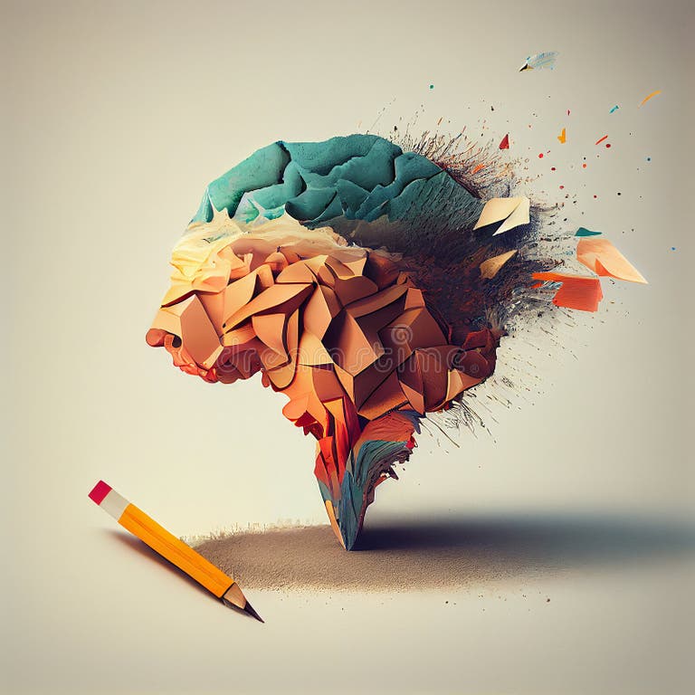 Creative Brain with Colorful Splashes and Pens, Explosion of Ideas ...