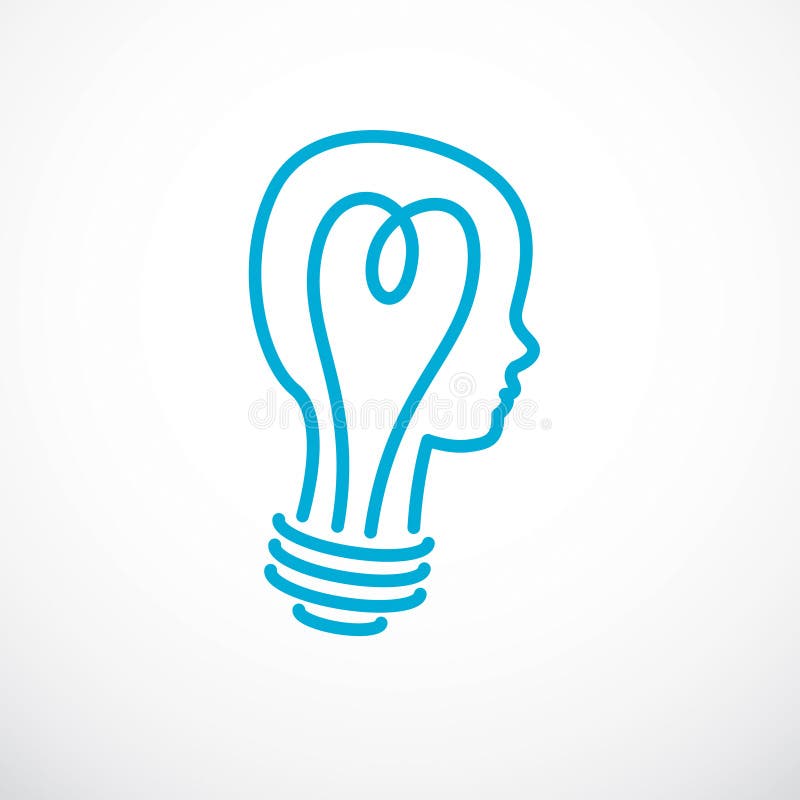 Creative Brain Concept, Intelligent Person Vector Logo. Light Bulb in a ...