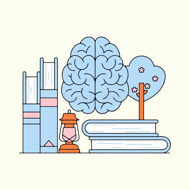 Creative Brain and Education Vector Illustration with Books and Tree ...