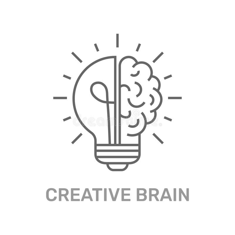 Creative Brain Flat Line Icon. Brain and Lightbulb Vector Illustration ...