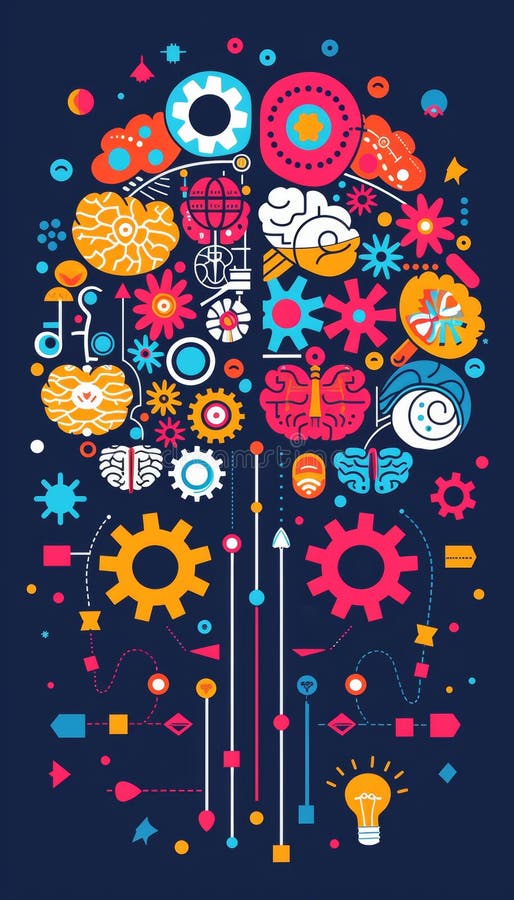 Creative Brain Gears and Cogs, a Colorful Illustration of Ideas ...