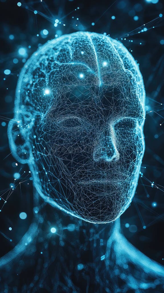 Creative Brain in Human Wireframe Head with Science Background and ...