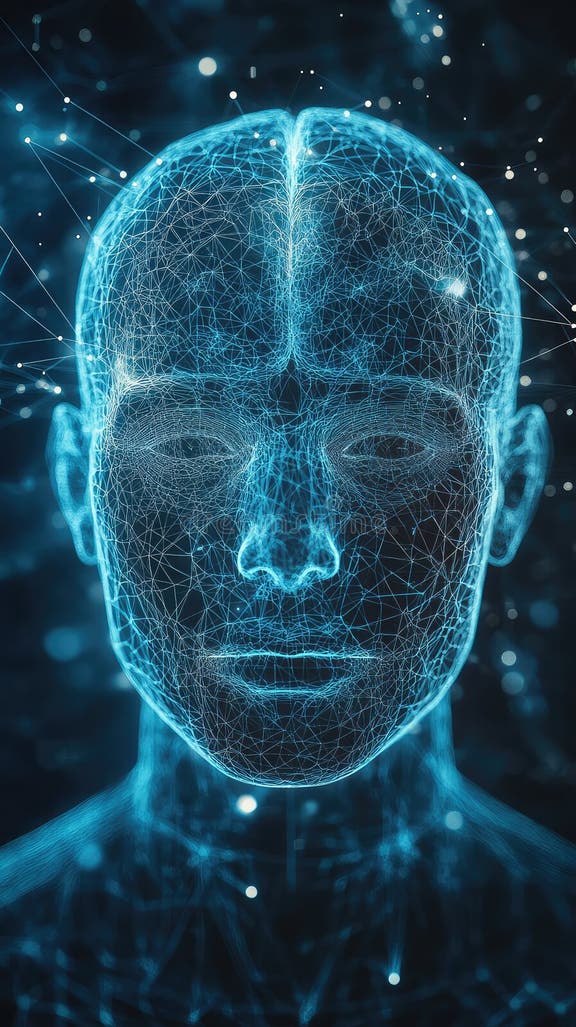 Creative Brain in Human Wireframe Head with Science Background and ...