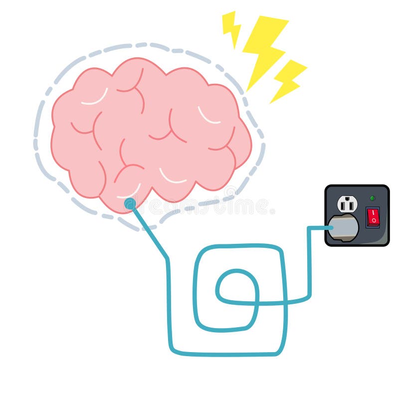 Creative Brain Illustration with Electric Connection. Cartoon Stock ...