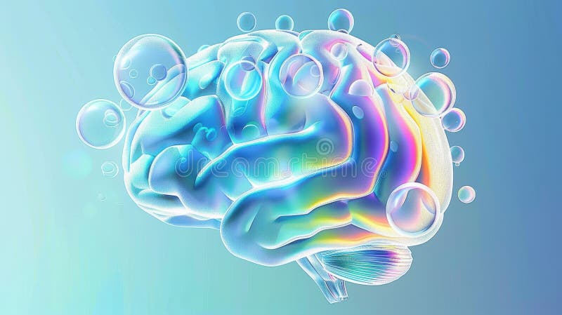 Creative Brain with Interconnected Thought Bubbles on Gradient ...