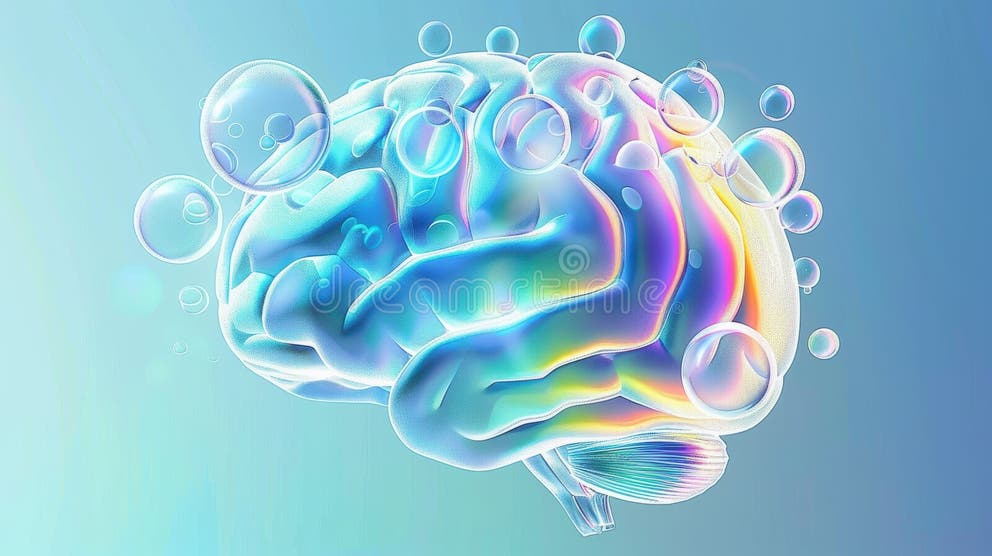 Creative Brain with Interconnected Thought Bubbles on Gradient ...