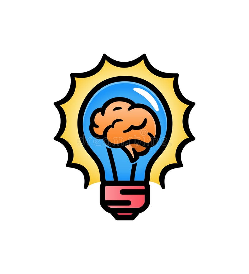 Creative Brain in Light Bulb Icon Logo. Stock Illustration ...