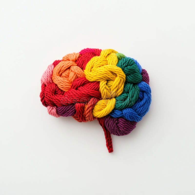 Creative Brain Made of Colorful Yarn on White Background Stock ...