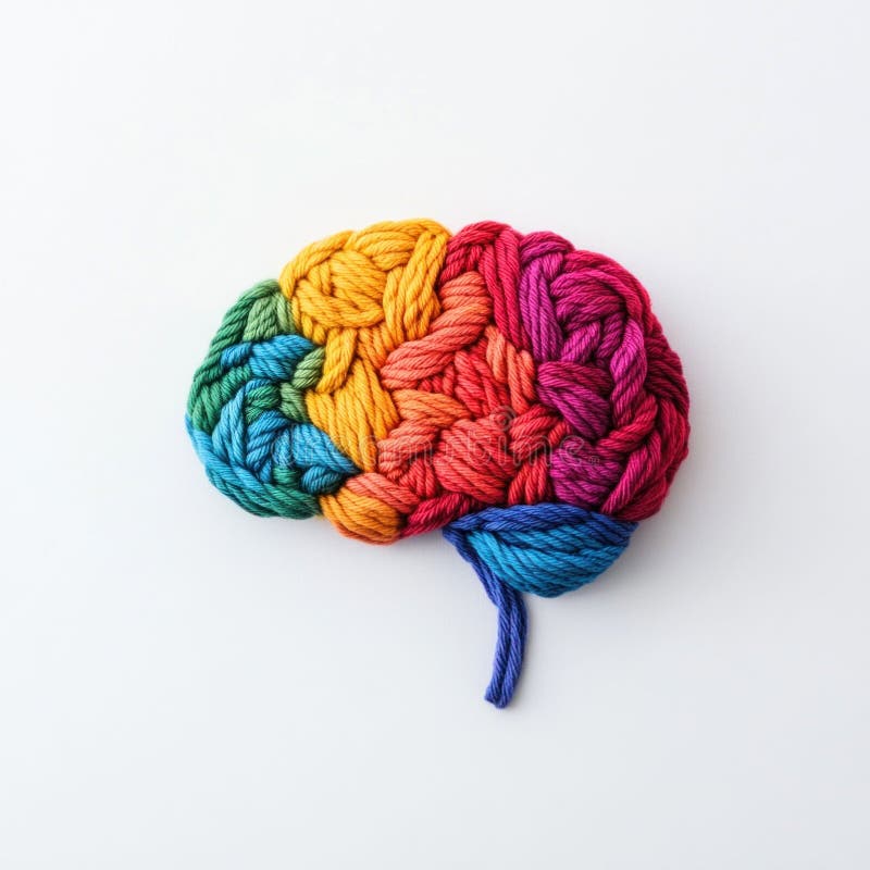 Creative Brain Made of Colorful Yarn on White Background Stock ...