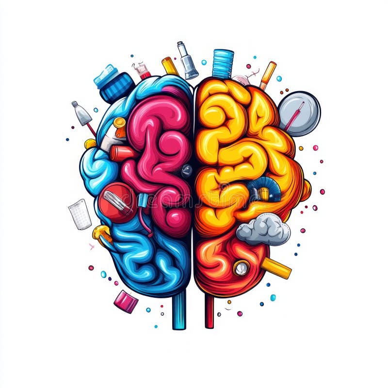 Creative Brain Shape Composed of Colorful Objects and Tools Stock ...