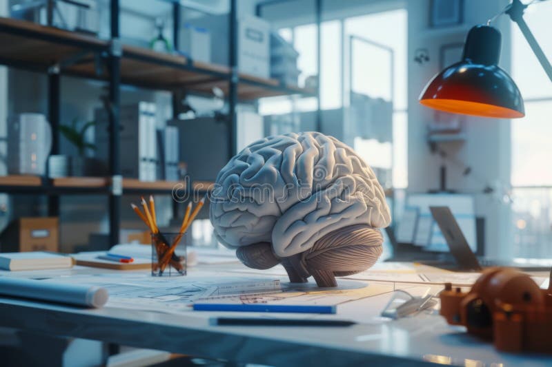 A Creative Brain Sits Atop a Workspace Brimming with Tools, Symbolizing ...