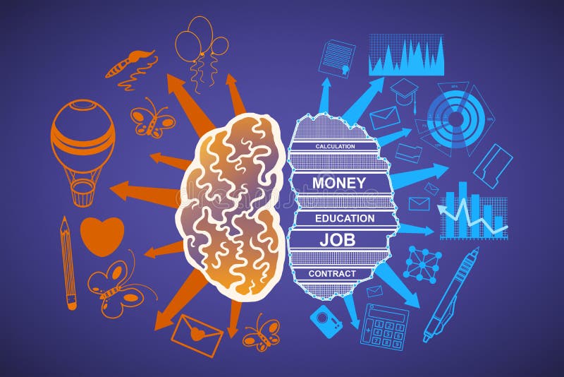 Creative Brain Sketch with Creative and Analytical Side on Blue Wall ...