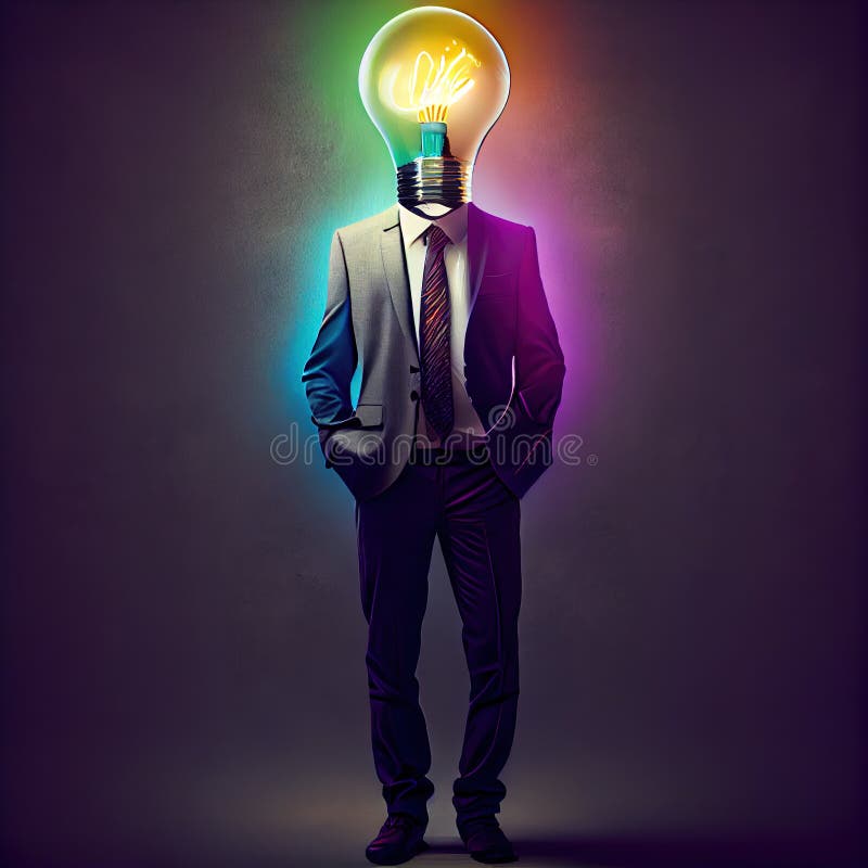 Generative AI: Creative Brain Thinking. Glowing Bulb Inside Man S Head ...