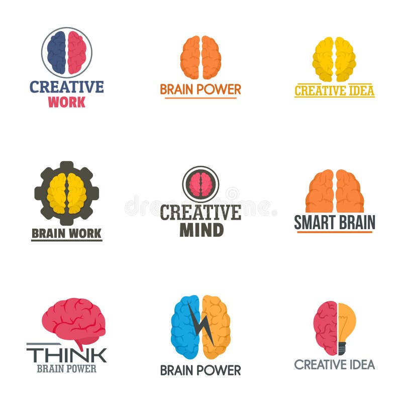 Creative Brain Work Logo Set, Flat Style Stock Vector - Illustration of ...