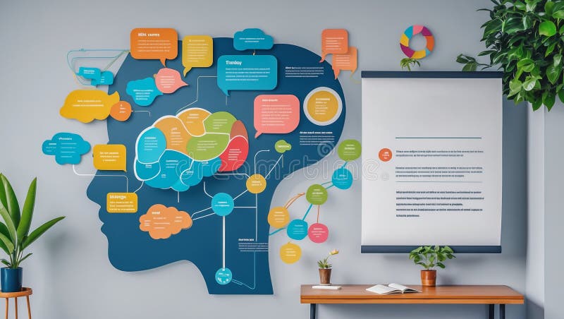 Creative Brainstorm Wall with Colorful Mind Map Stock Illustration ...