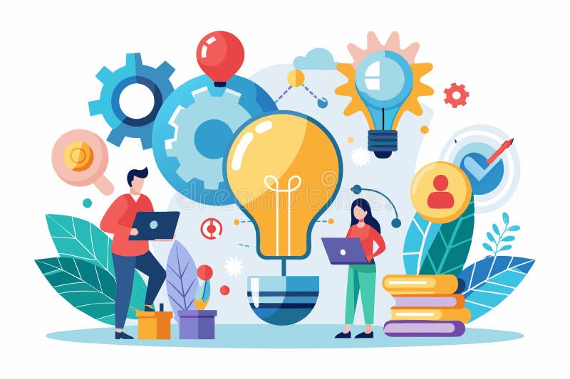 Creative Brainstorming in a Collaborative Workspace Showcasing Design Thinking Concepts with ...