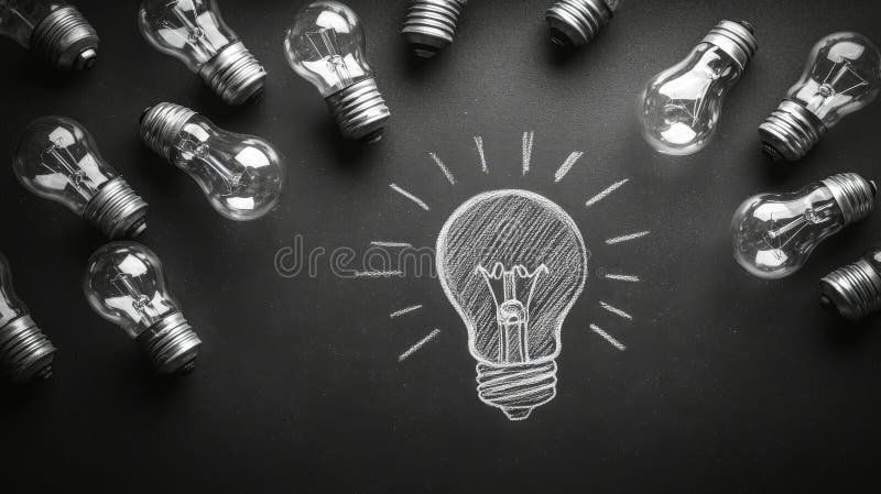 Creative Brainstorming Concept with Chalkboard Light Bulb Illustration ...