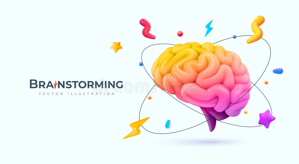 Creative Brainstorming Concept with Colorful 3D Brain, Lightning, and ...