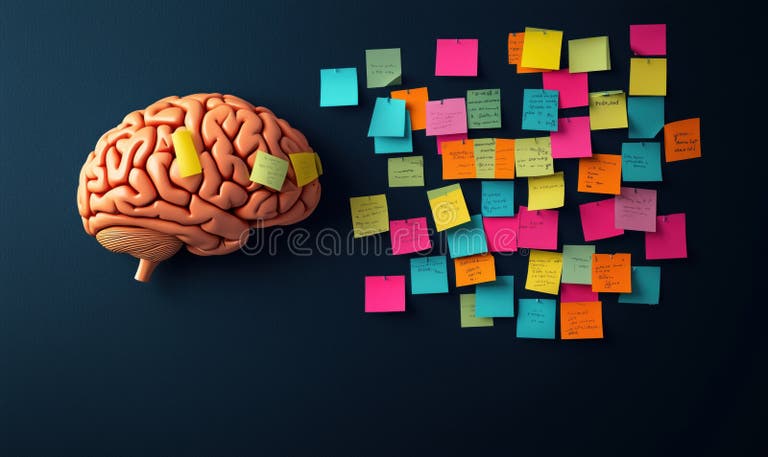 Creative Brainstorming Concept with 3D Brain Model and Colorful Sticky ...