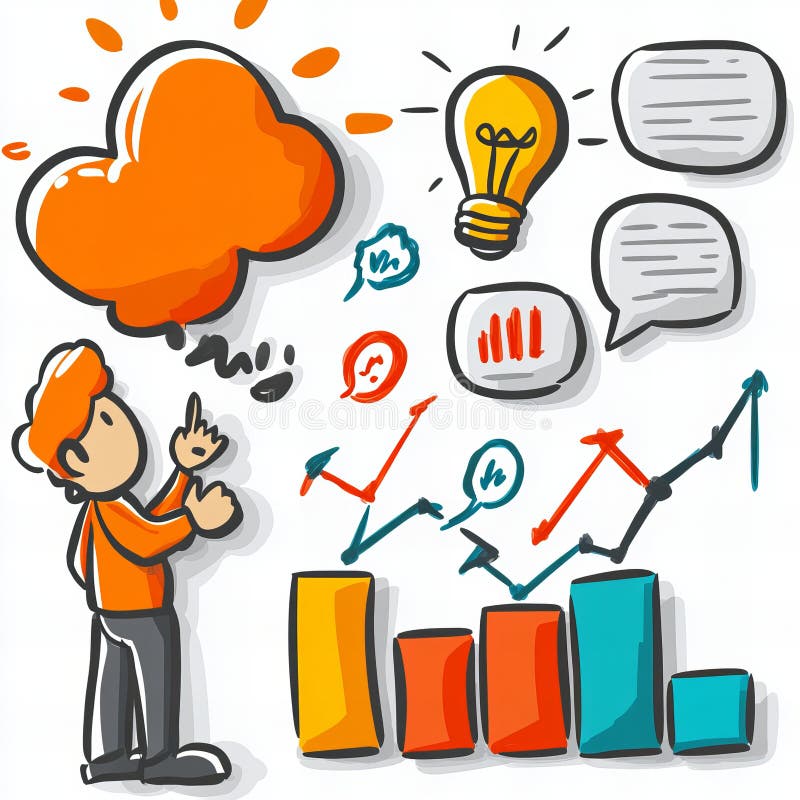 Creative Brainstorming with Graphs, Ideas, and Charts Illustrating ...