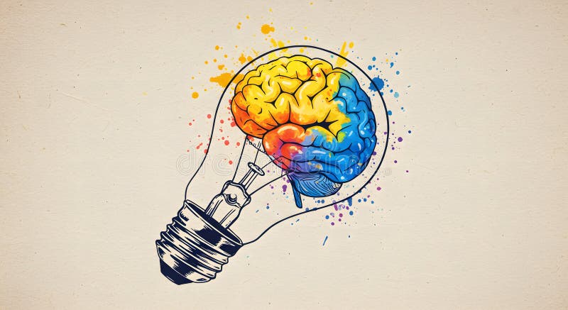 Creative Brainstorming Idea Concept with Lightbulb and Colorful Brain ...